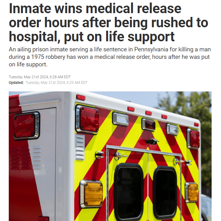 Inmate wins medical release order hours after being rushed to hospital ...